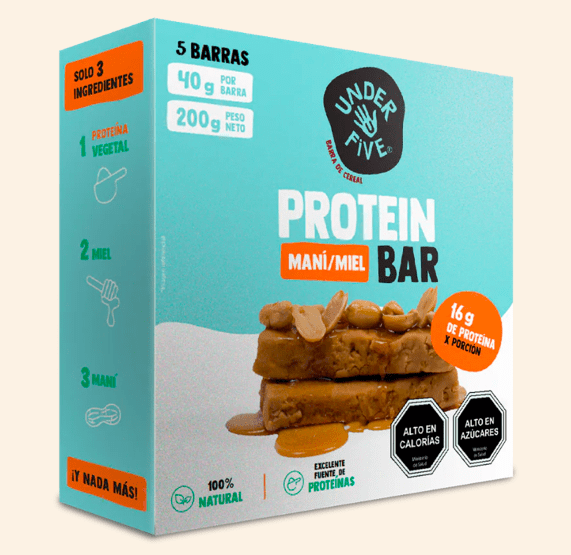 Caja 5 Barras de Proteína Sabor Miel Mani 40 gr. Under Five | Green Conexion