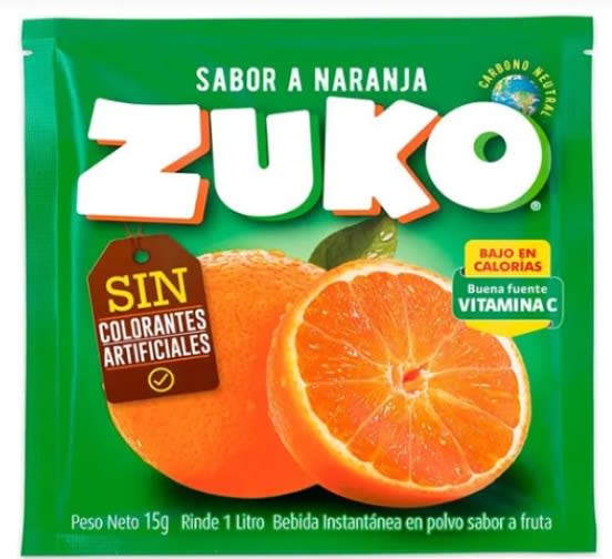 ZUKO SABOR A NARANJA 15 GR | Franchi Quesos y Cecinas