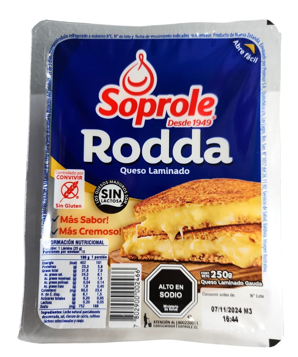 QUESO RODDA GAUDA LAMINADO SOPROLE 500GR | Franchi Quesos y Cecinas