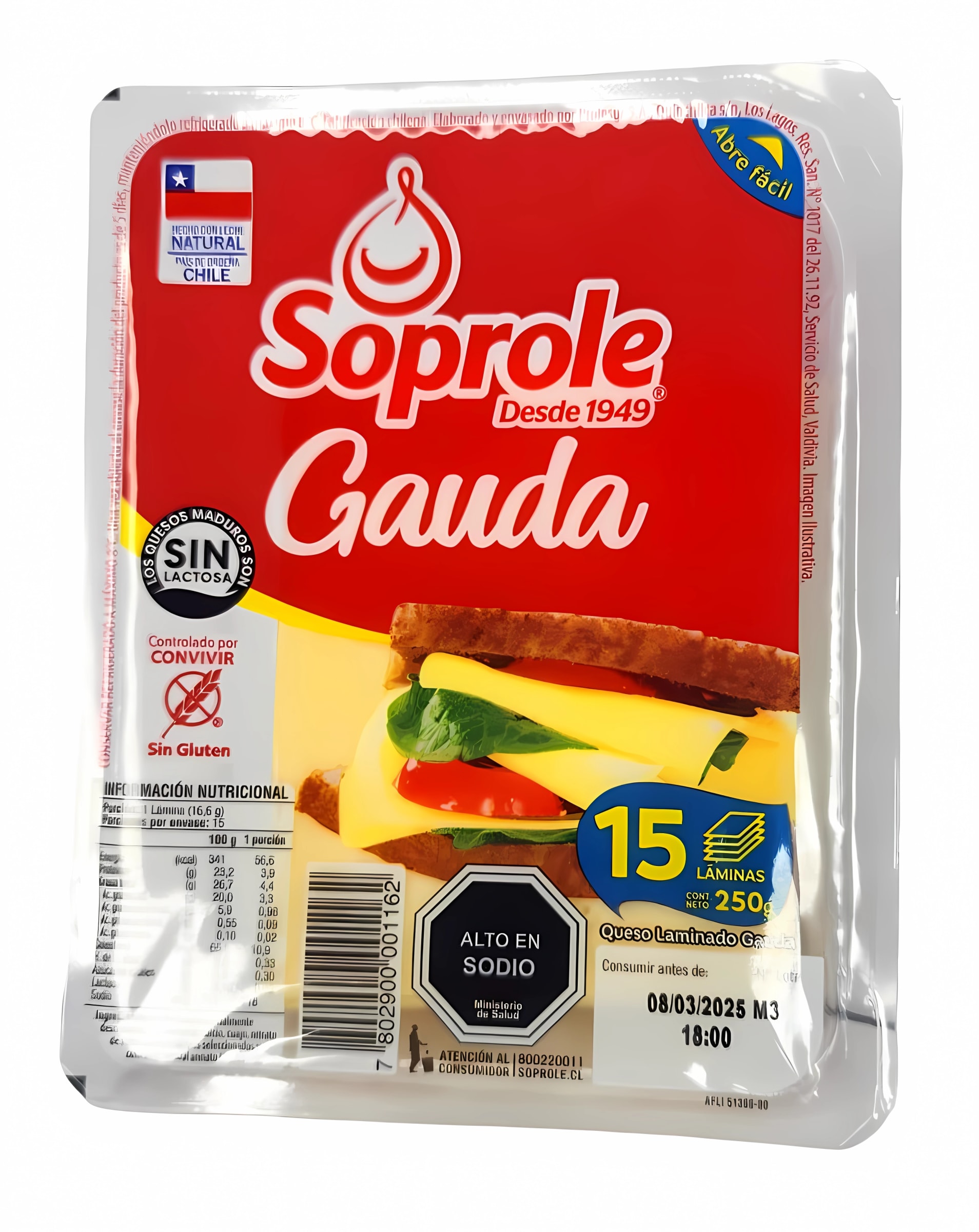 QUESO GAUDA LAMINADO DE 250 GR SOPROLE | Franchi Quesos y Cecinas