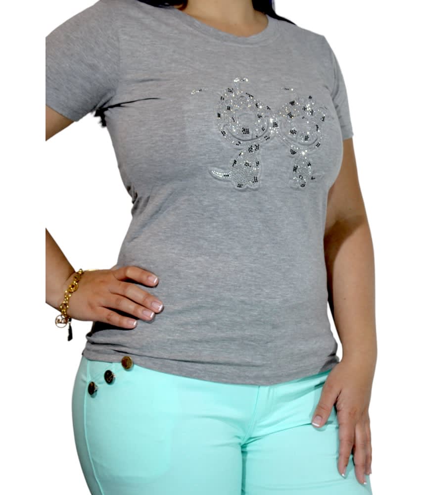 Polera Mujer Diseño Perrito Color Gris | ADcesorios