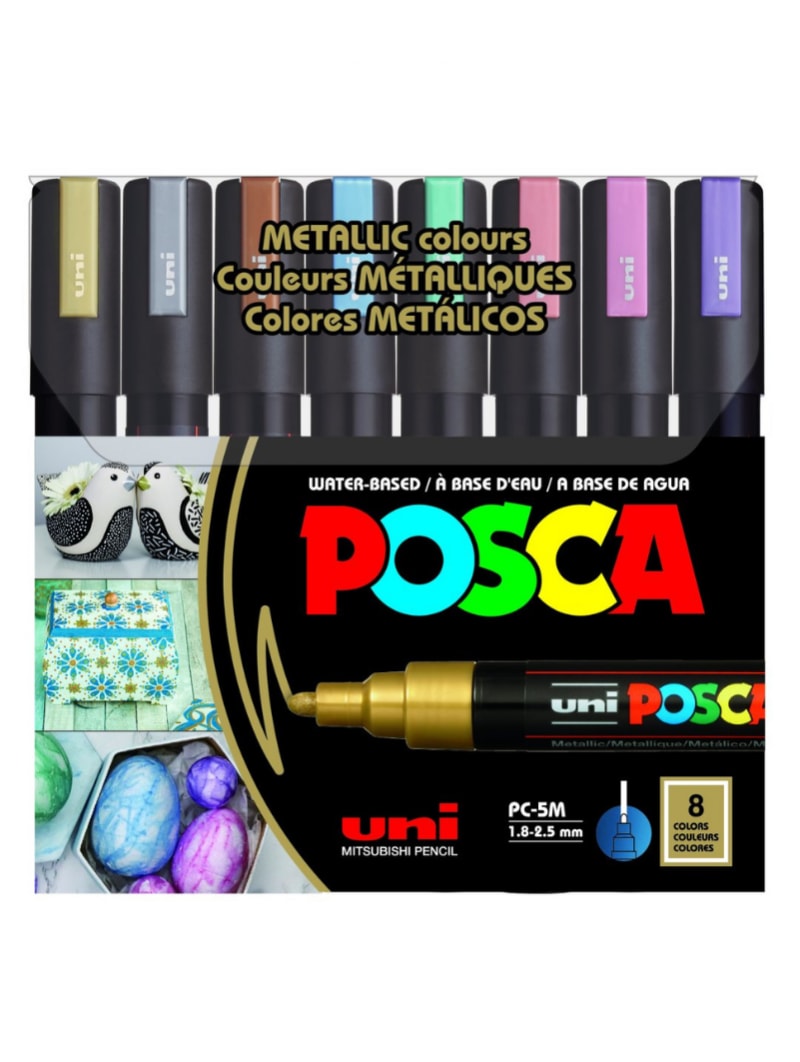 SET POSCA 5M 8 colores Metálicos - 1.8- 2.5 mm | La Pencilería