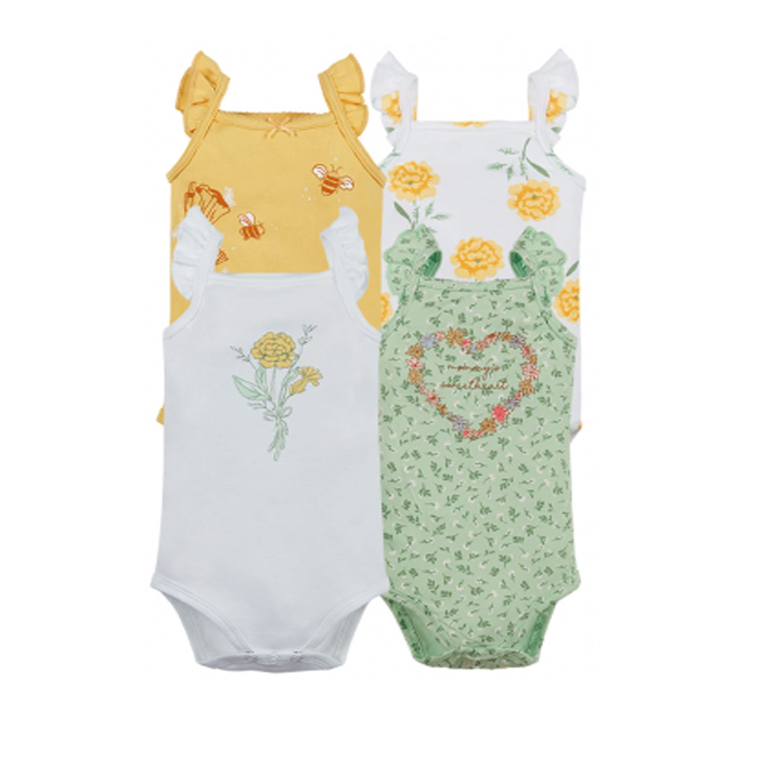 Set de 4 Bodys sin manga amarillo flores | MaryShop