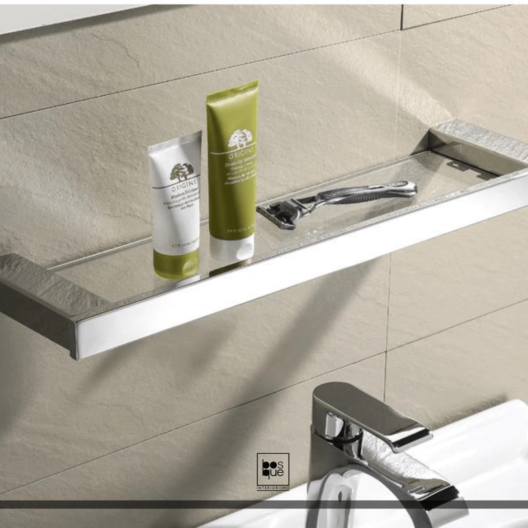 REPISA PLANA VIDRIO CROMADO | Bosque Interiorismo