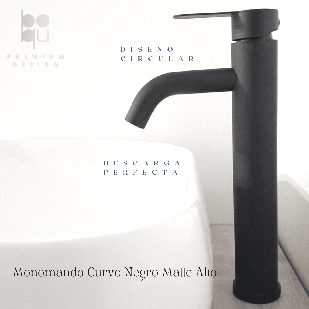 Monomando Curvo Negro Matte Alto | Bosque Interiorismo