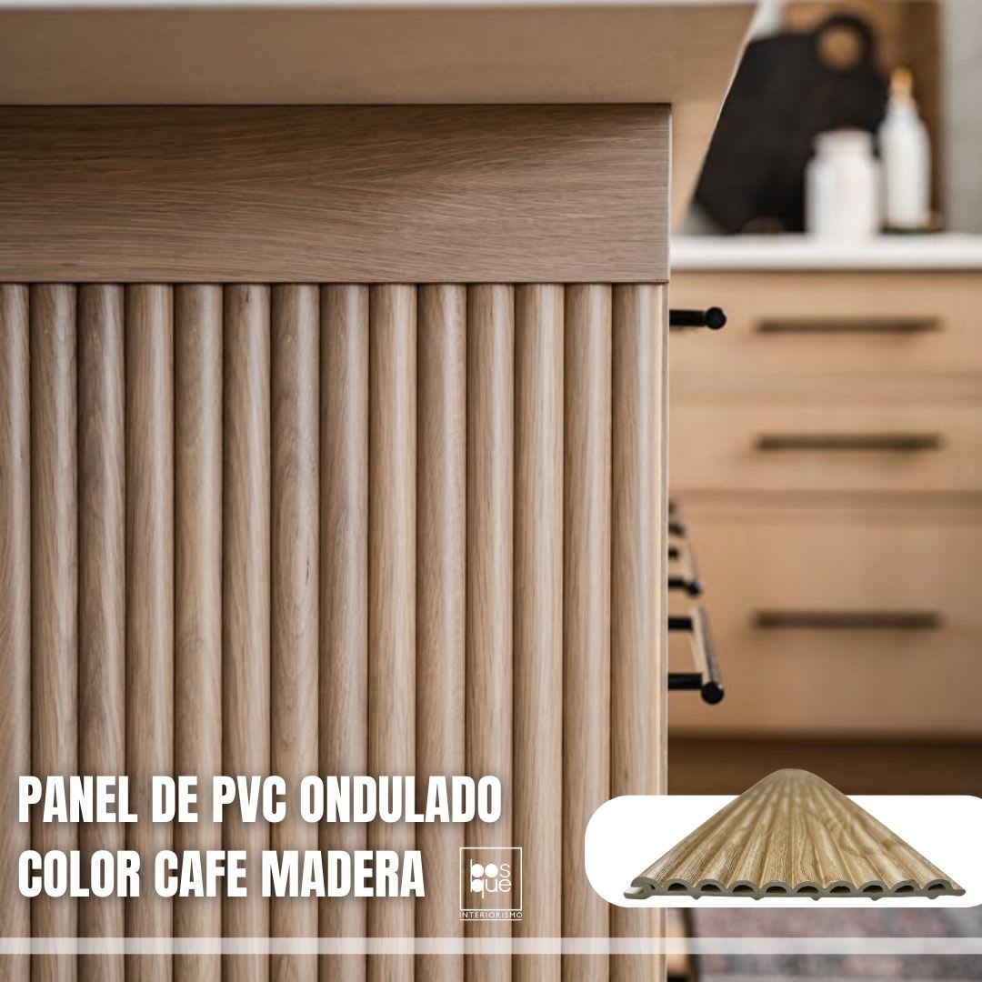 Panel de PVC ondulado color café madera | Bosque Interiorismo