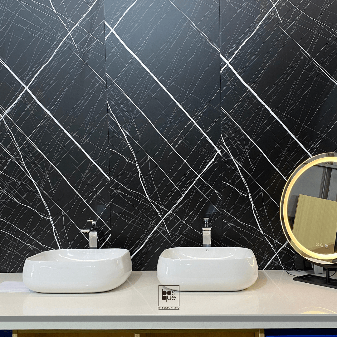 PANEL TIPO MARMOL NEGRO - VETAS BLANCAS | Bosque Interiorismo