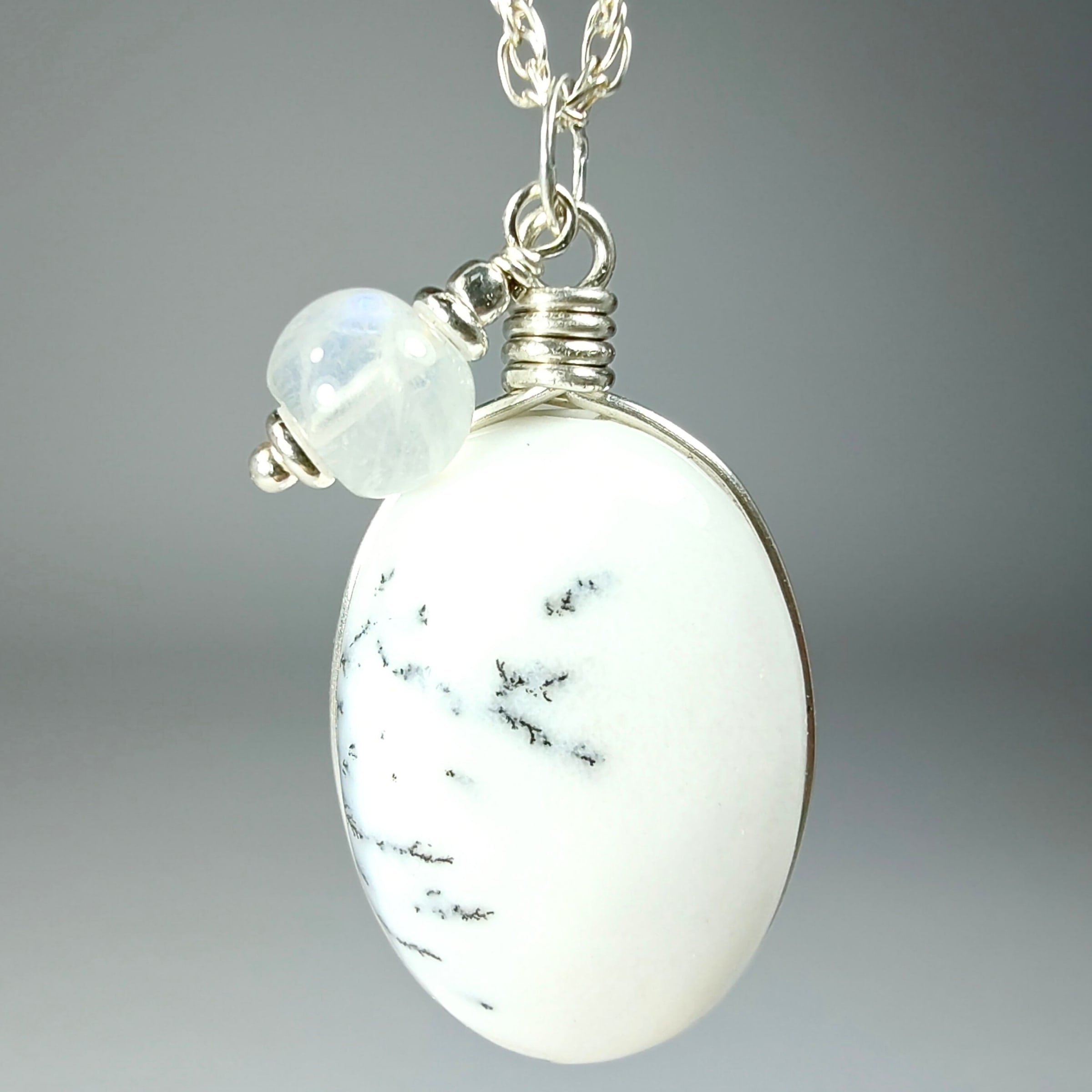 Colgante De Ópalo Blanco Y Piedra Luna Blanca Con Destello Azul en ...