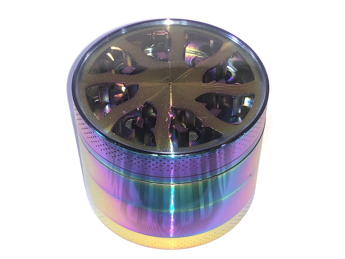 Moledor Metal 55mm 4pts tornasol con tapa transparente | GrowPro