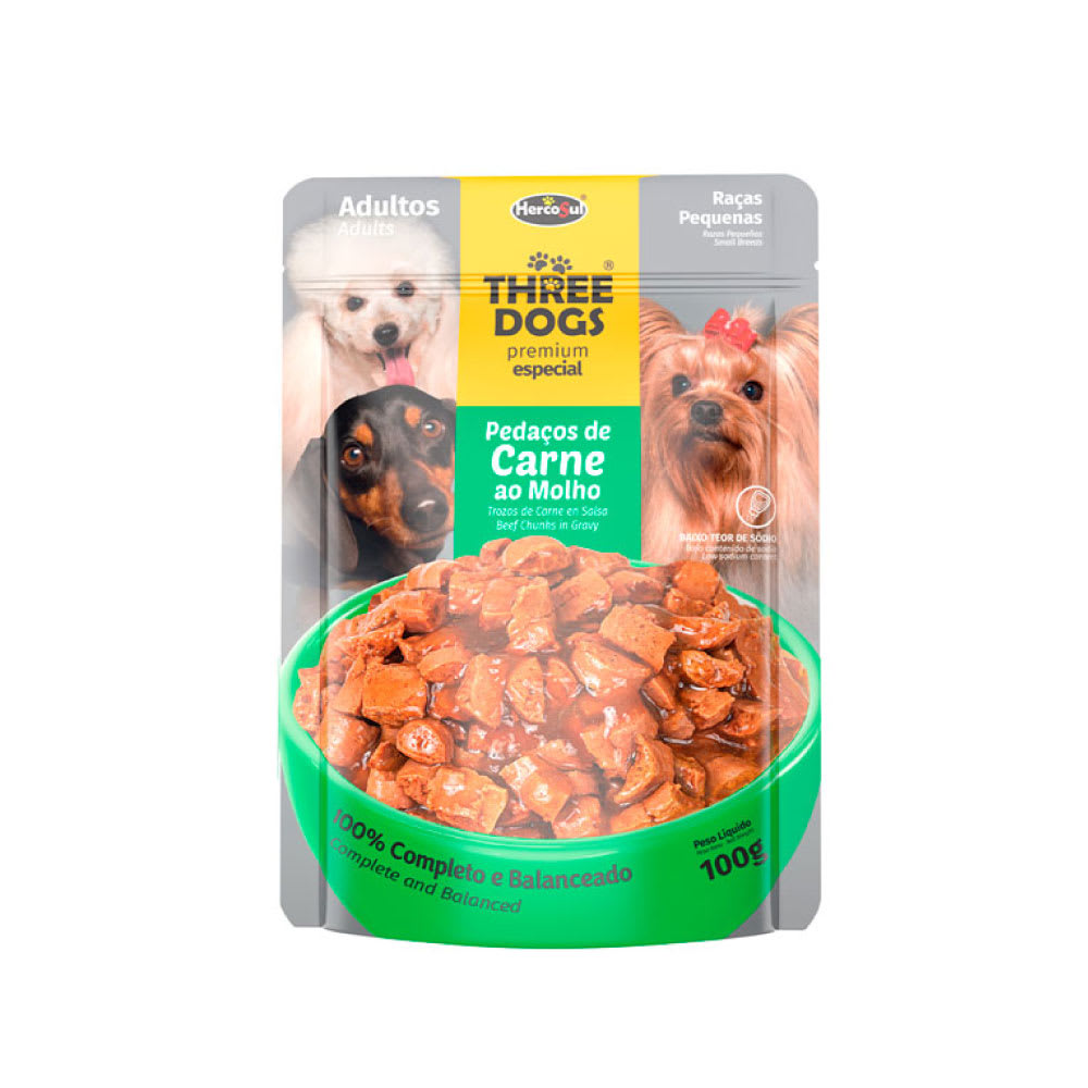 Three Dogs Sachet Adulto Small Carne 100 gr | Mascotas Recreo