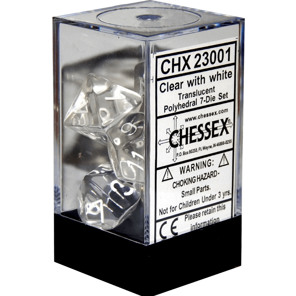 Chessex Die Rol Set Translucent (Clear/white) | Top 8 Game Center