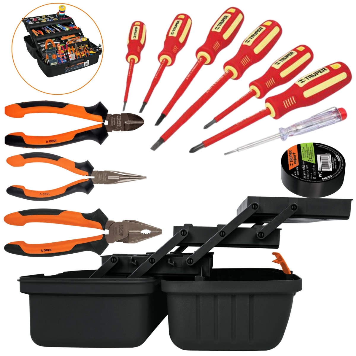 KIT alicates dieléctricos, 6 desarmadores 1000V, Caja de electricistas ...