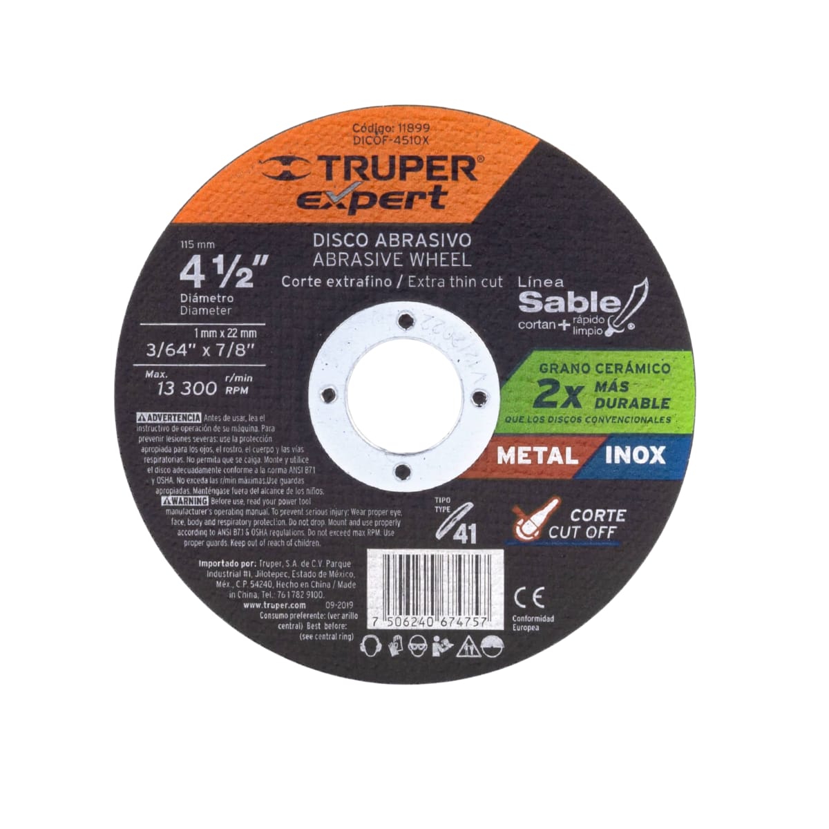 Disco de corte 4-1/2" x 1 mm corte fino, Truper Expert ...