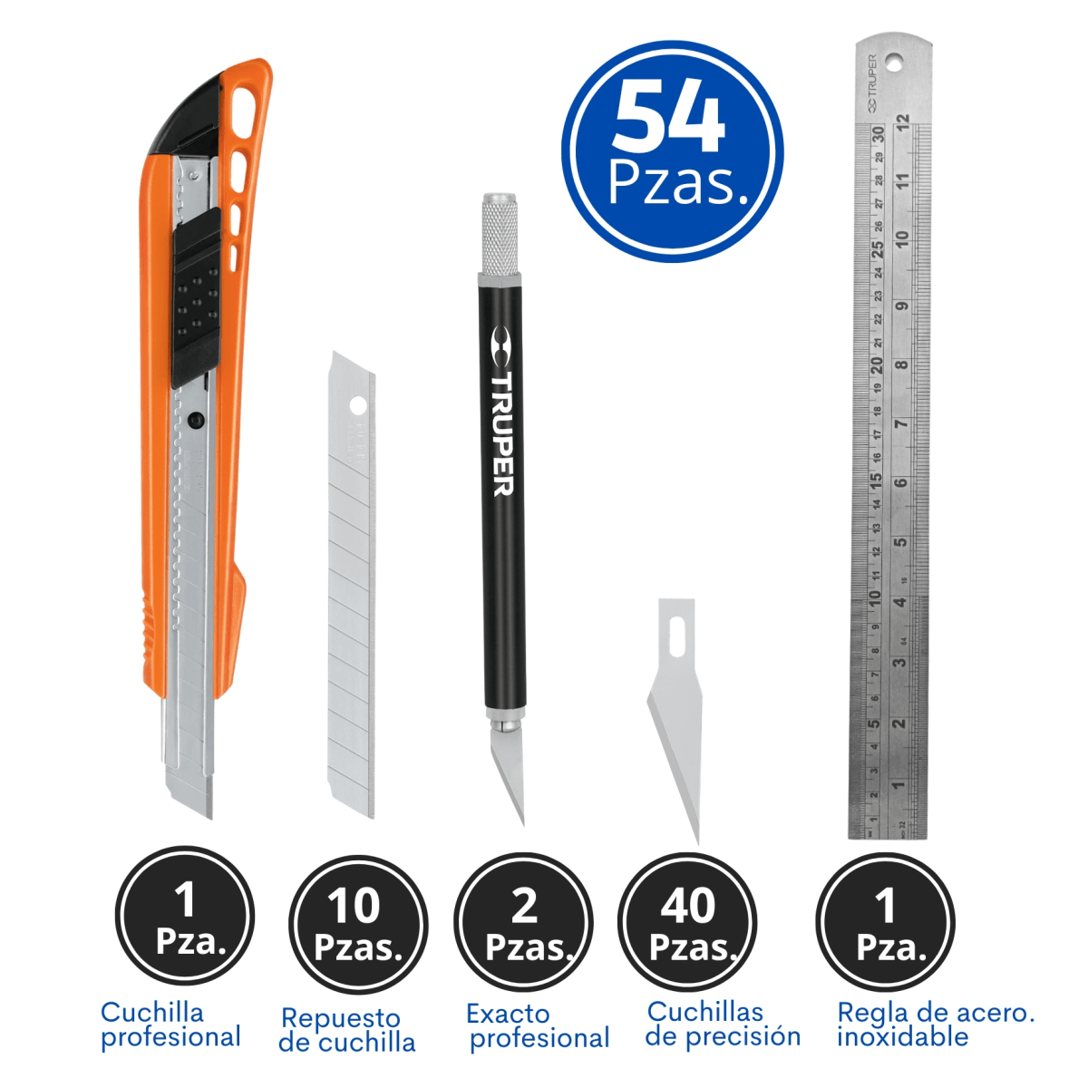 Juego Cutter precisión Cuchilla Exacto Tipo Bisturí Truper 54 Piezas ...