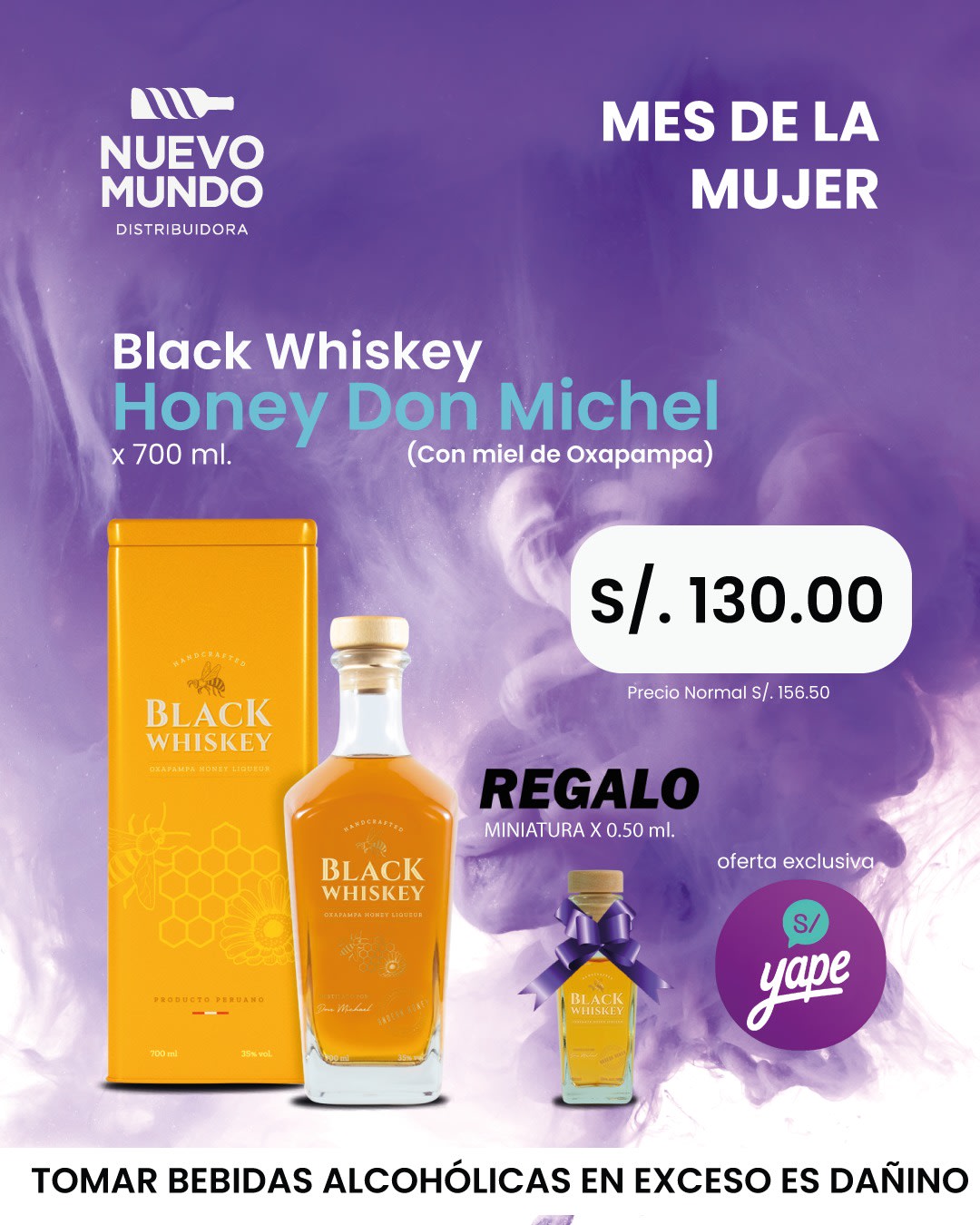 PROMOCIÓN Black Whiskey Honey Don Michel x 700ml. (Con miel de Oxapampa ...