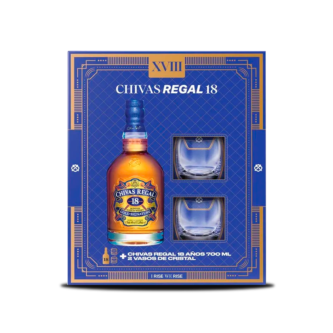 Pack Whisky Chivas Regal 18 Años x 700ml. + 2 Vasos | Licores Nuevo Mundo
