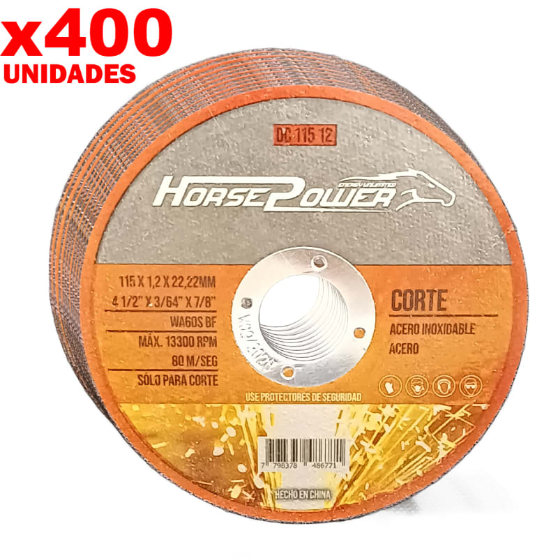 Disco de Corte 4 1/2" x 1.2mm x 400 Unidades HORSE POWER | FerreOnline