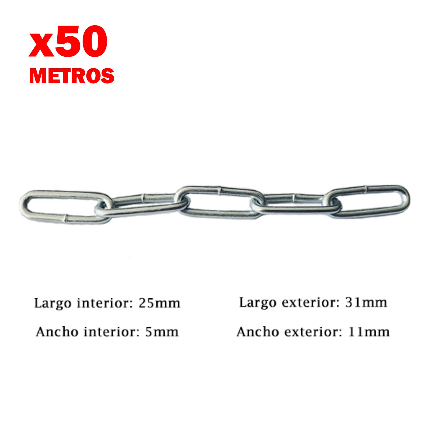 Cadena Galvanizada 3mm Eslabon Largo 50 Metros OKB | FerreOnline