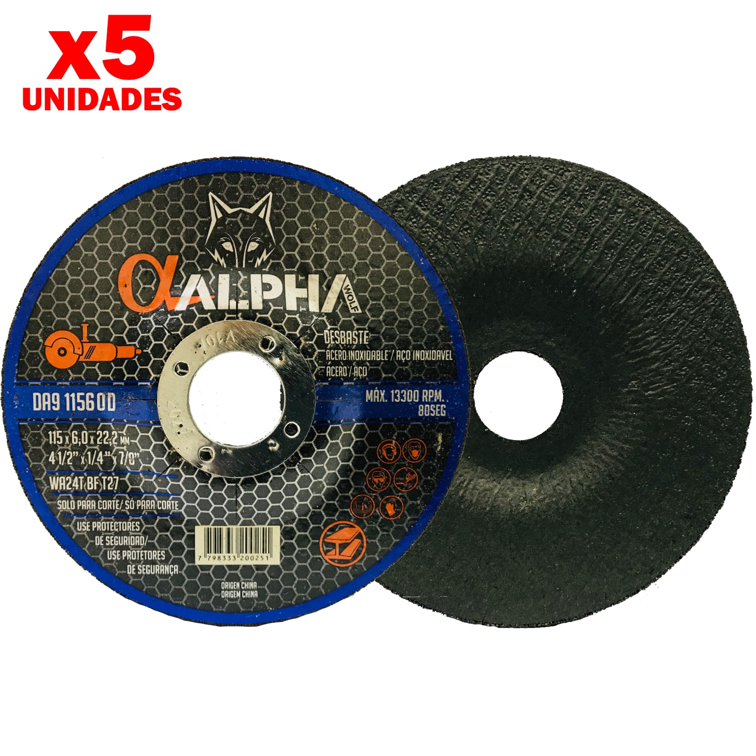 Disco de Desbaste 4 1/2" ALPHA PRO 5 Unidades | FerreOnline