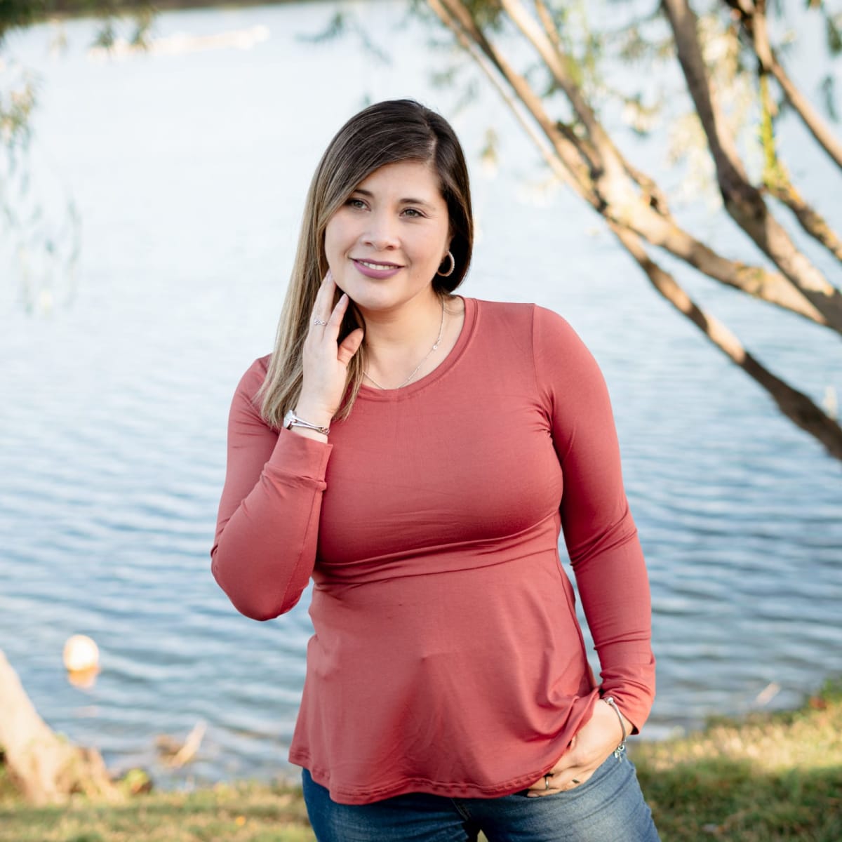 POLERA DE LACTANCIA MODELO RENATA TERRACOTA MANGA LARGA | Bebeland