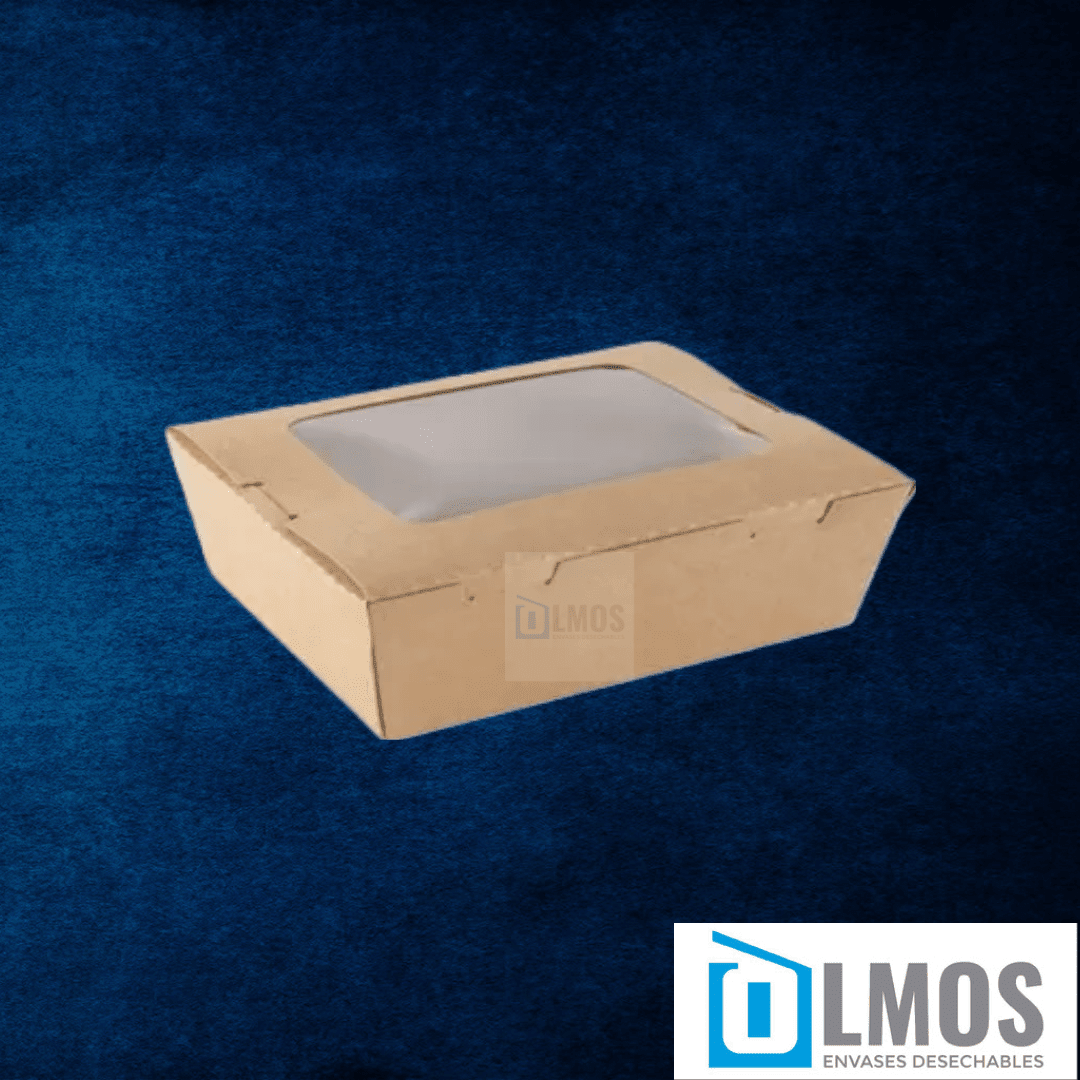 Paquete caja kraft con ventana 1600cc 50un | Olmos
