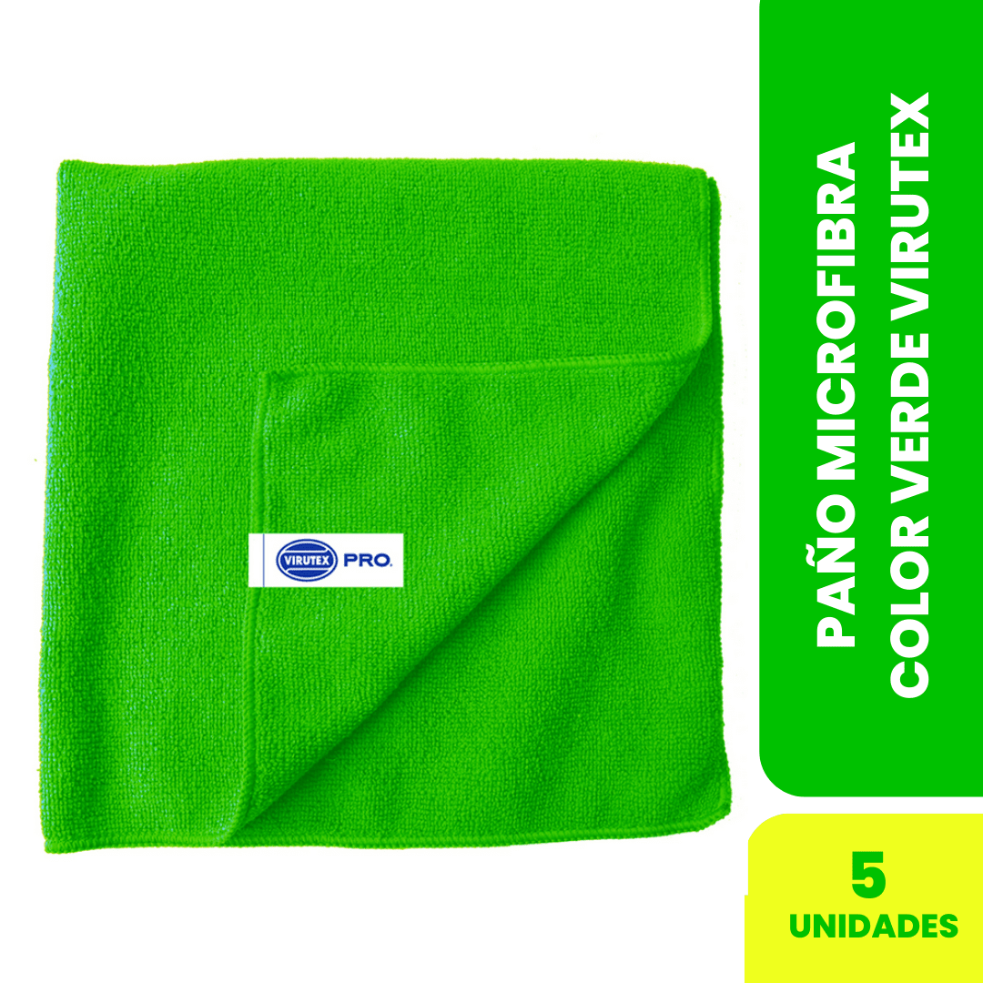 PAÑO MICROFIBRA COLOR VERDE 5 UNIDADES - VTX PRO | PABEL, Aseo y Limpieza