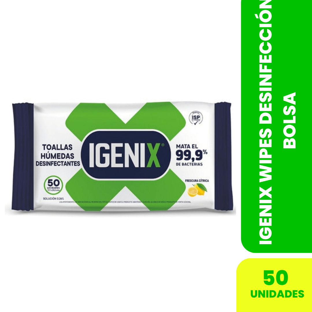 IGENIX WIPES DESINFECCIÓN BOLSA 12 X 50 UNIDADES | PABEL, Aseo y Limpieza