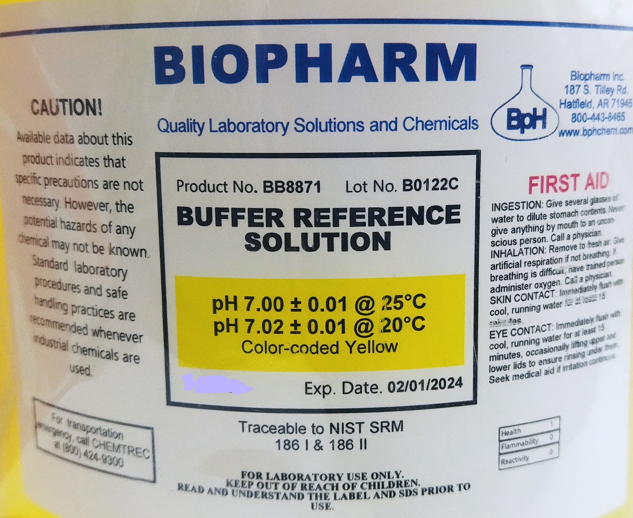 Solución Buffer pH 7.00 traceable to NIST SRM (Inc.IGV) | Envirotechlab