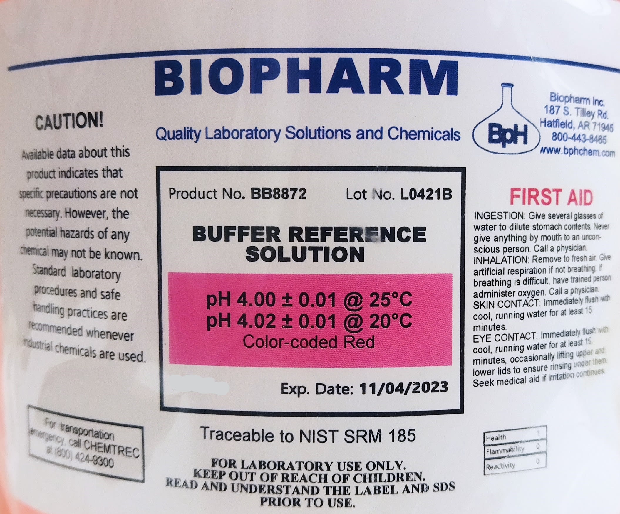Solución Buffer pH 4.00 traceable to NIST SRM (Inc. IGV) | Envirotechlab