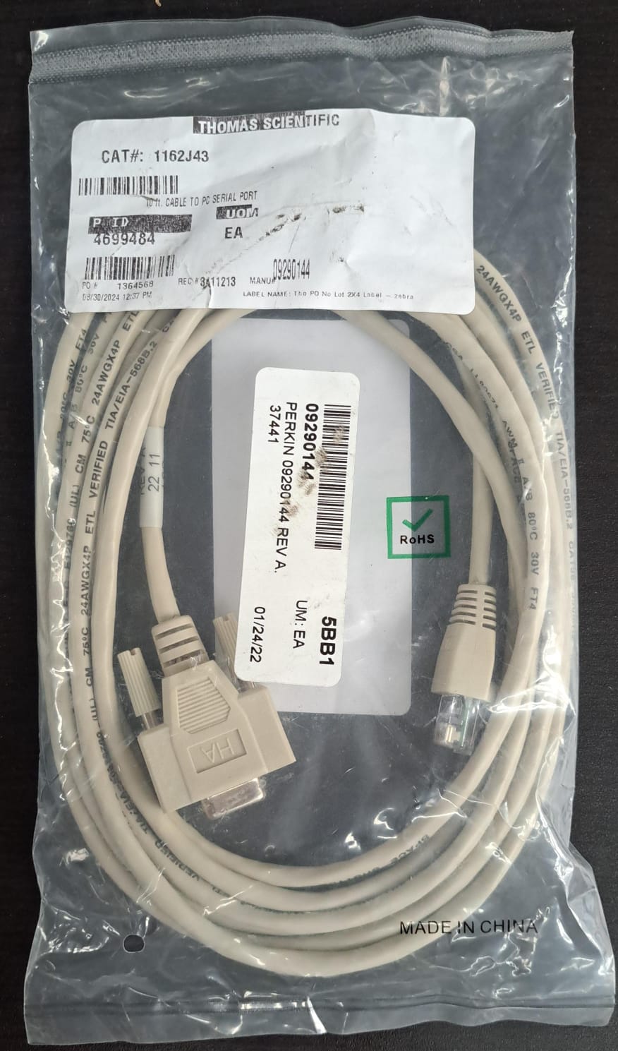 10 FT. CABLE TO PC SERIAL PORT- THOMAS SCIENTIFIC, 1162J43 (INC IGV ...