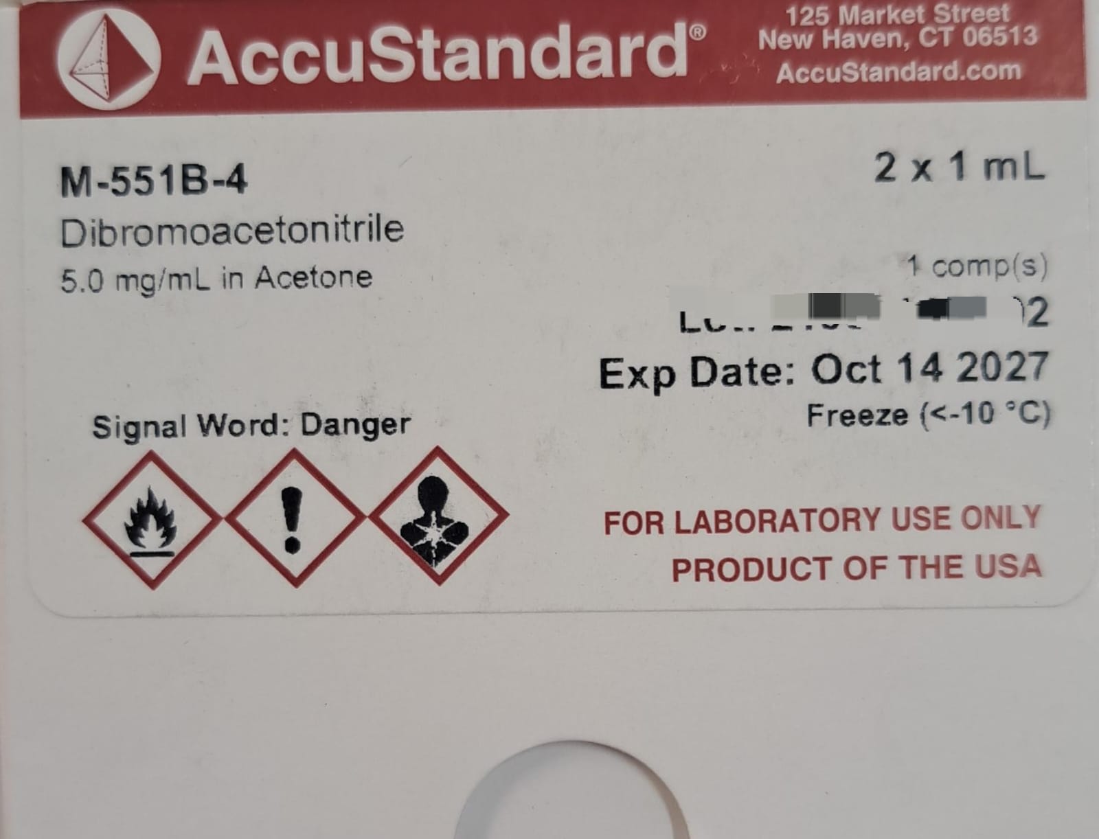 DIBROMOACETONITRILE 2 X 1 ML-ACCUSTANDARD, M-551B-4 (INC IGV ...