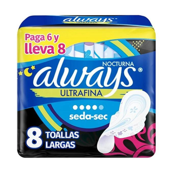 Toalla Femenina Nocturna Ultrafina Malla 8 un. Always | Super Costo ...