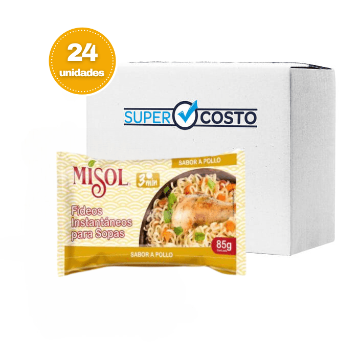 Caja 24 Sachet Fideos Instantáneos para sopa Pollo 85gr. Misol | Super ...