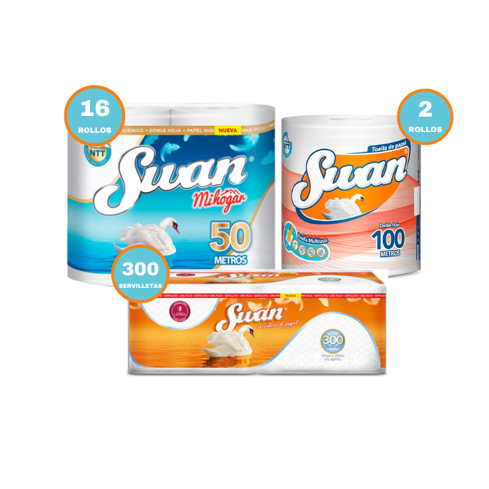 Pack 16 Rollos Swan PH 50mt + 2 Rollos Toalla Swan 100mt + 300 ...