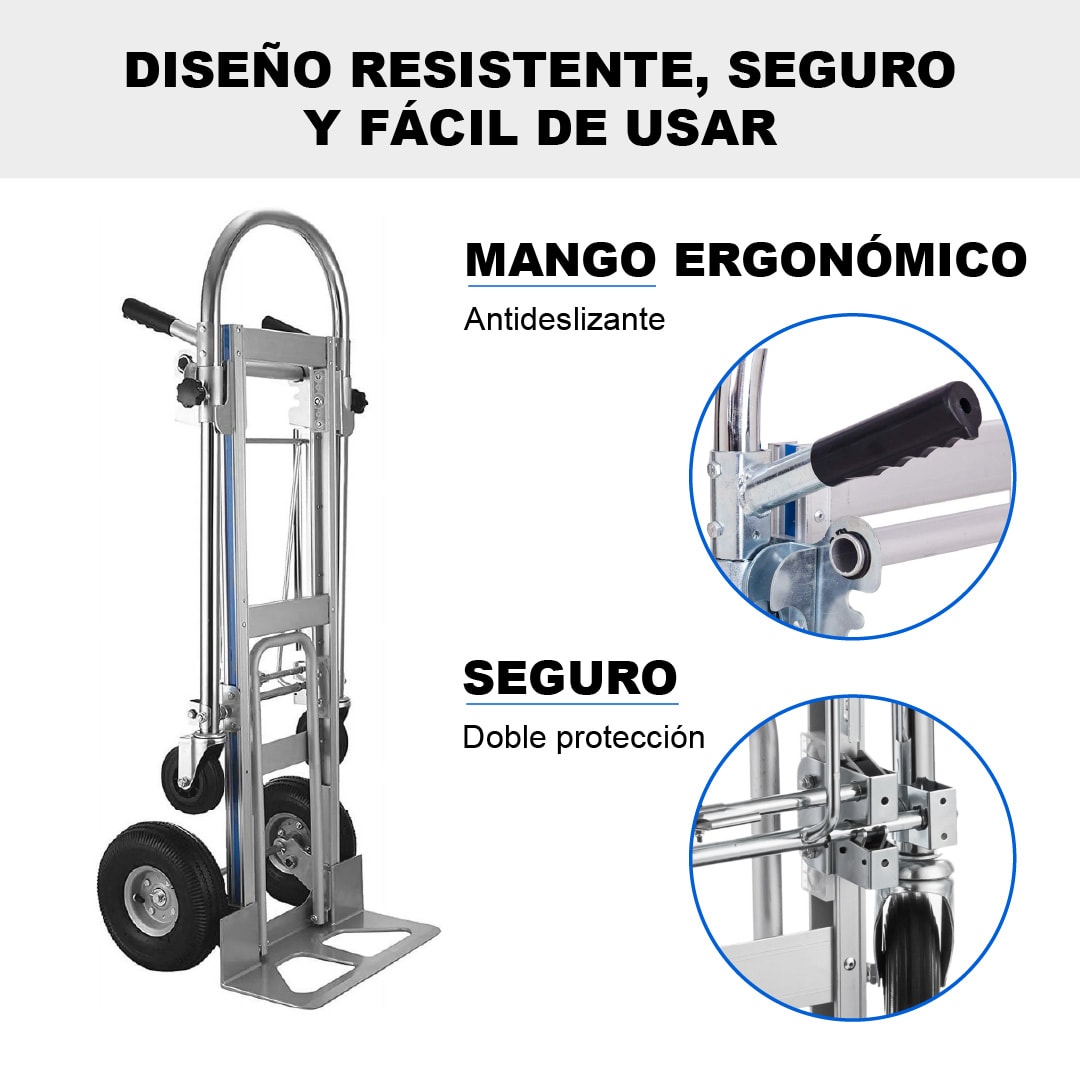 CARRO DE CARGA 3 en 1 de 118 CM. CAPACIDAD 200/250 KG | Comercial Globex