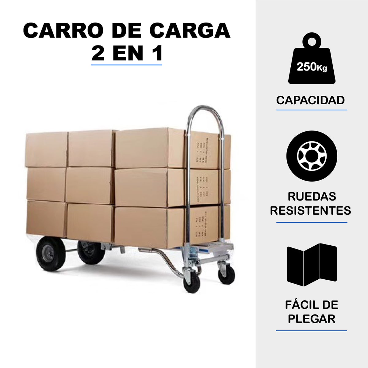 CARRO DE CARGA 2 en 1 de 142 CM. CAPACIDAD 200/250 KG | Comercial Globex