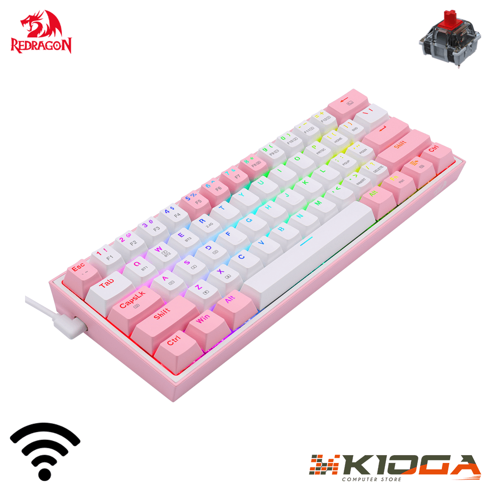 TECLADO REDRAGON FIZZ PRO WIRELESS RGB WHITE/PINK - RED SWITCH | KIOGA ...