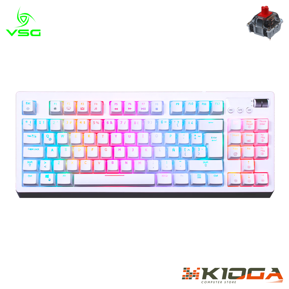 TECLADO VSG QUASAR WHITE RGB - RED SWITCH | KIOGA COMPUTER STORE