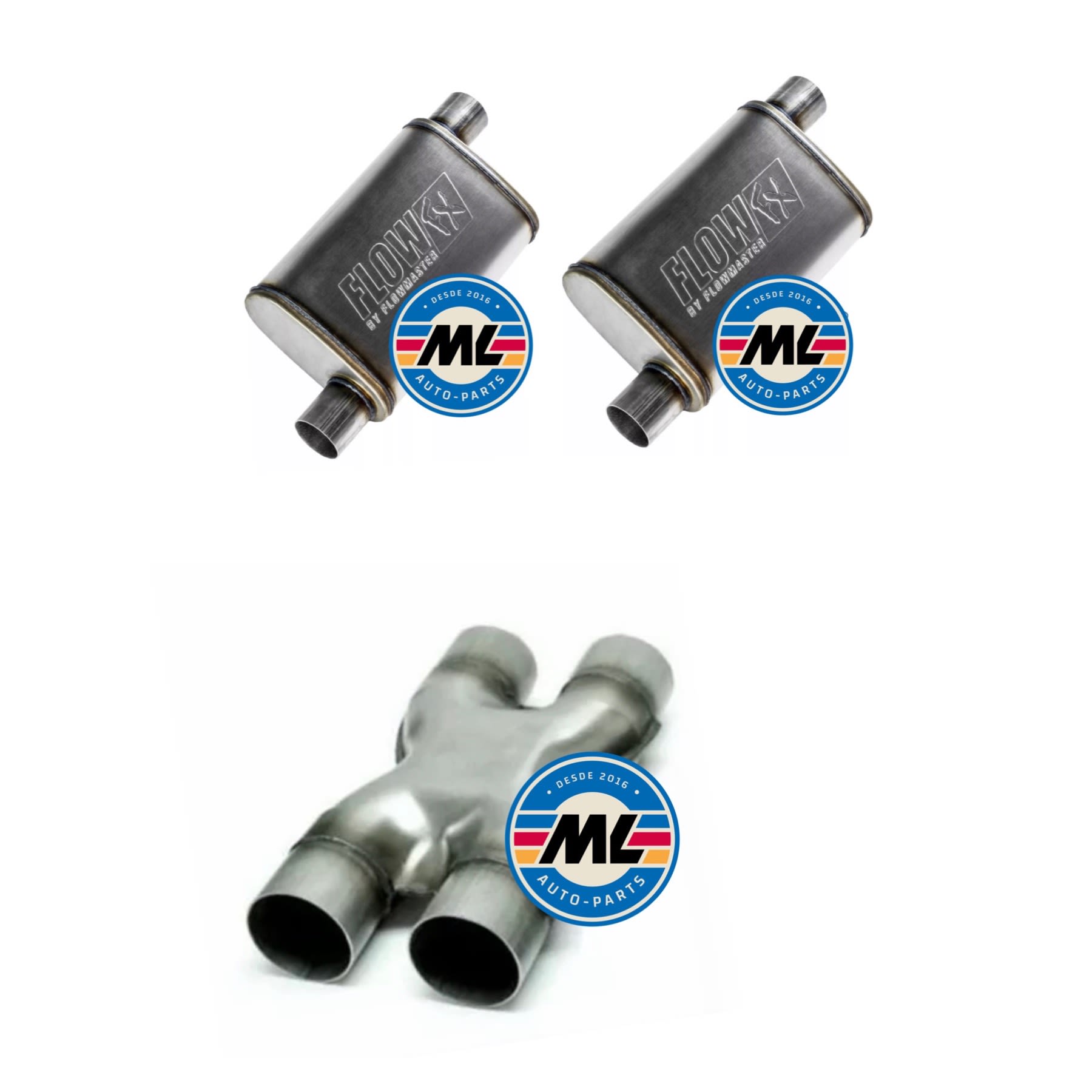 Pack Par Silenciadores Flowmaster 71236 + Cruce X | ML AUTO PARTS