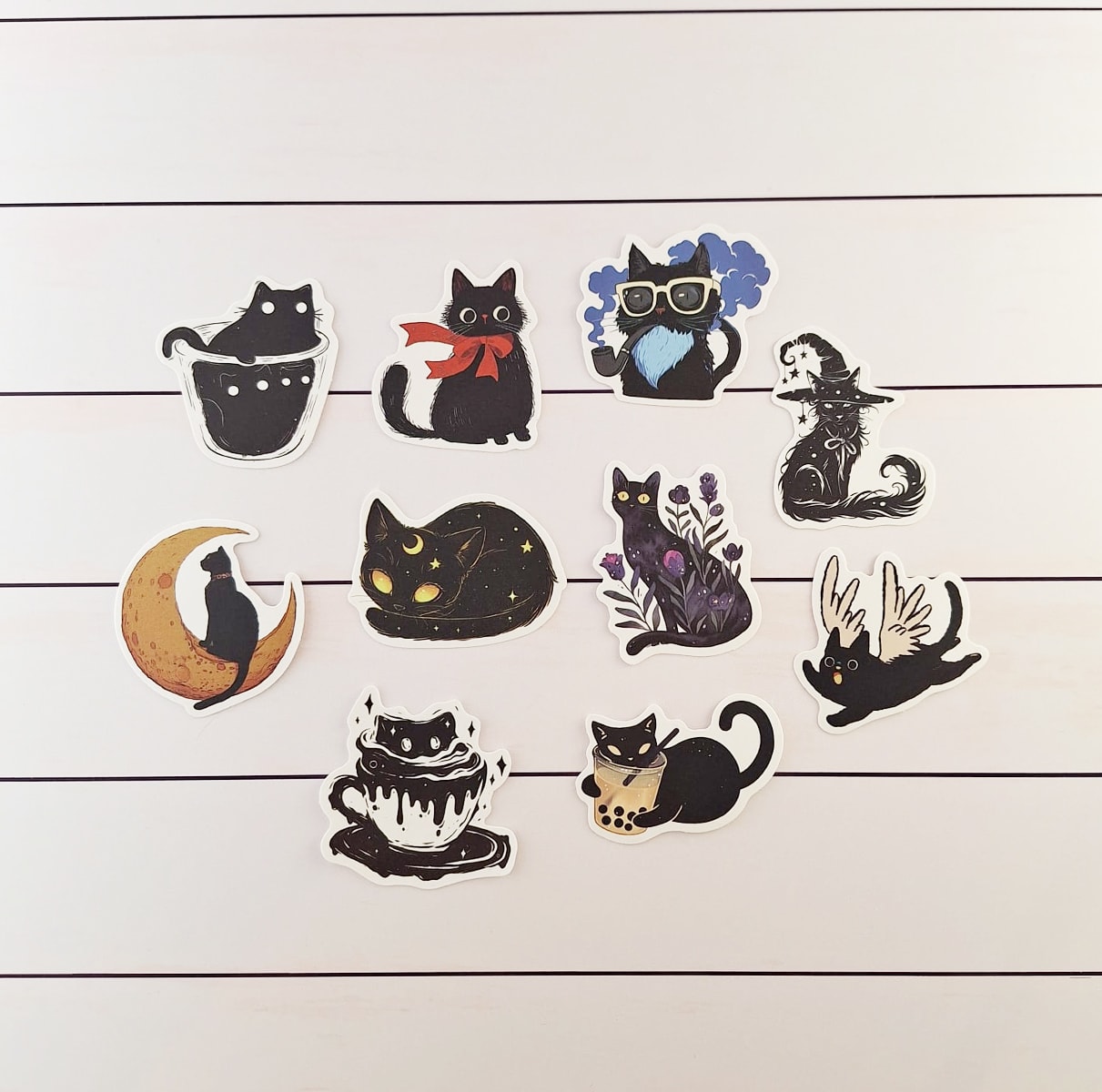 Set de 10 stickers de gatitos negros ilustrados | Productos para ...