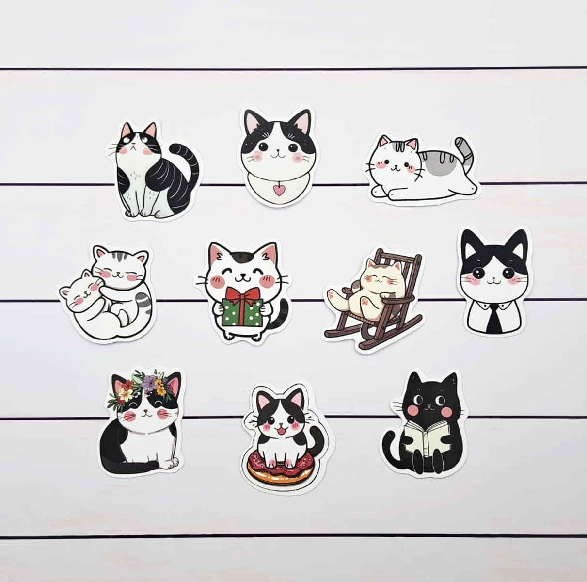 Set de 10 stickers de gatitos blancos y grises ilustrados | Productos ...