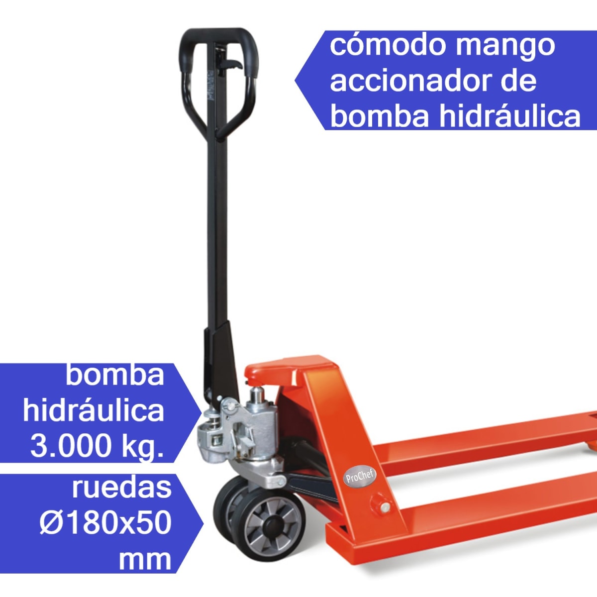 Transpaleta 3000 kg (3 Ton) Carro Angosto 550 mm. | ProChef