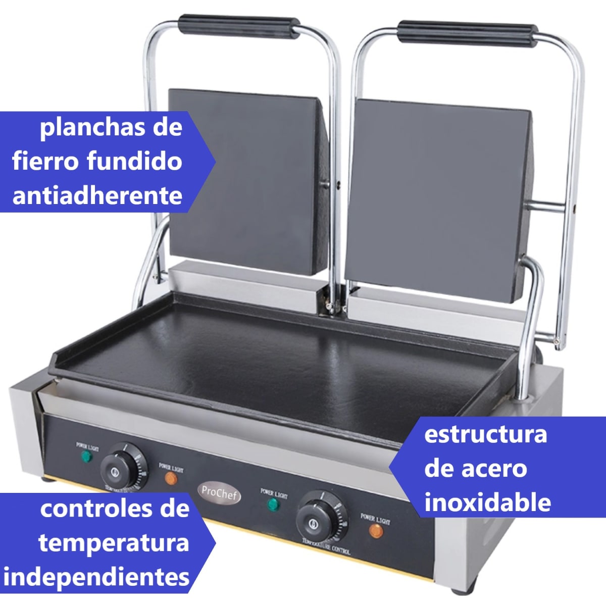Plancha Sandwichera doble Panini Grill Acero Inox. | ProChef