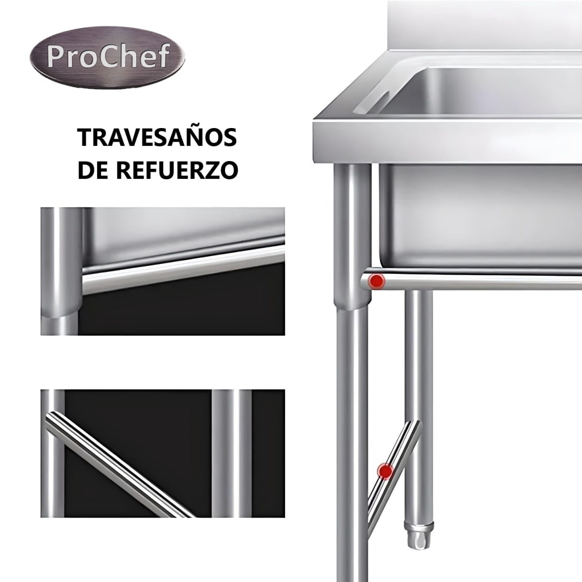 Lavafondos Triple Acero Inox. 180x60x90 cm. | ct-prochef