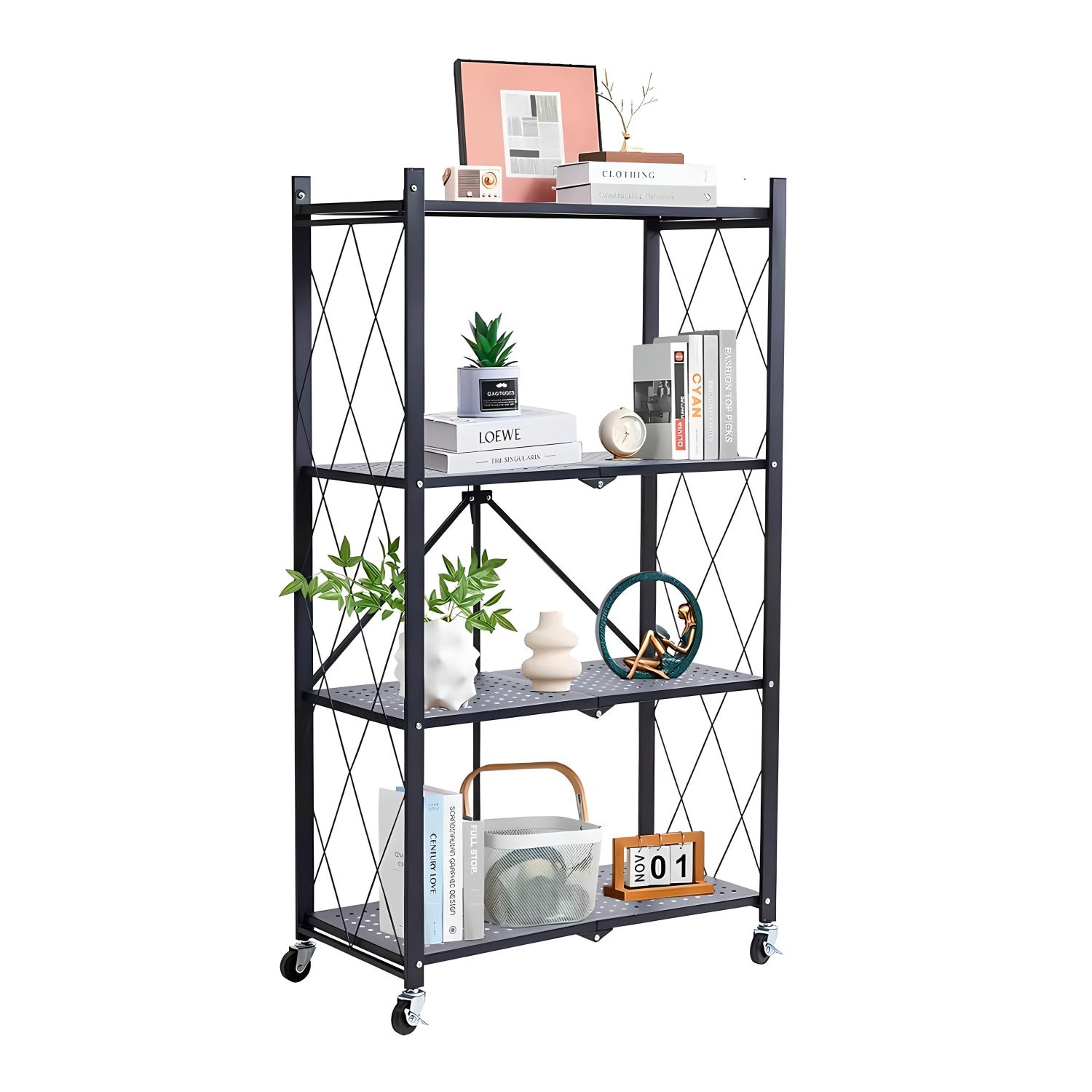 Estante Plegable de Acero con Ruedas. 4 bandejas. | ProChef