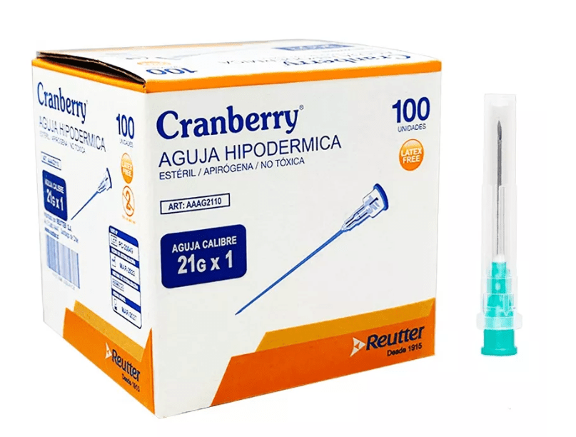 AGUJA HIPODERMICA 21G X 1 CRANBERRY (100UNIDADES) | IMPORTADORA Y DISTRIBUIDORA CAREMARC