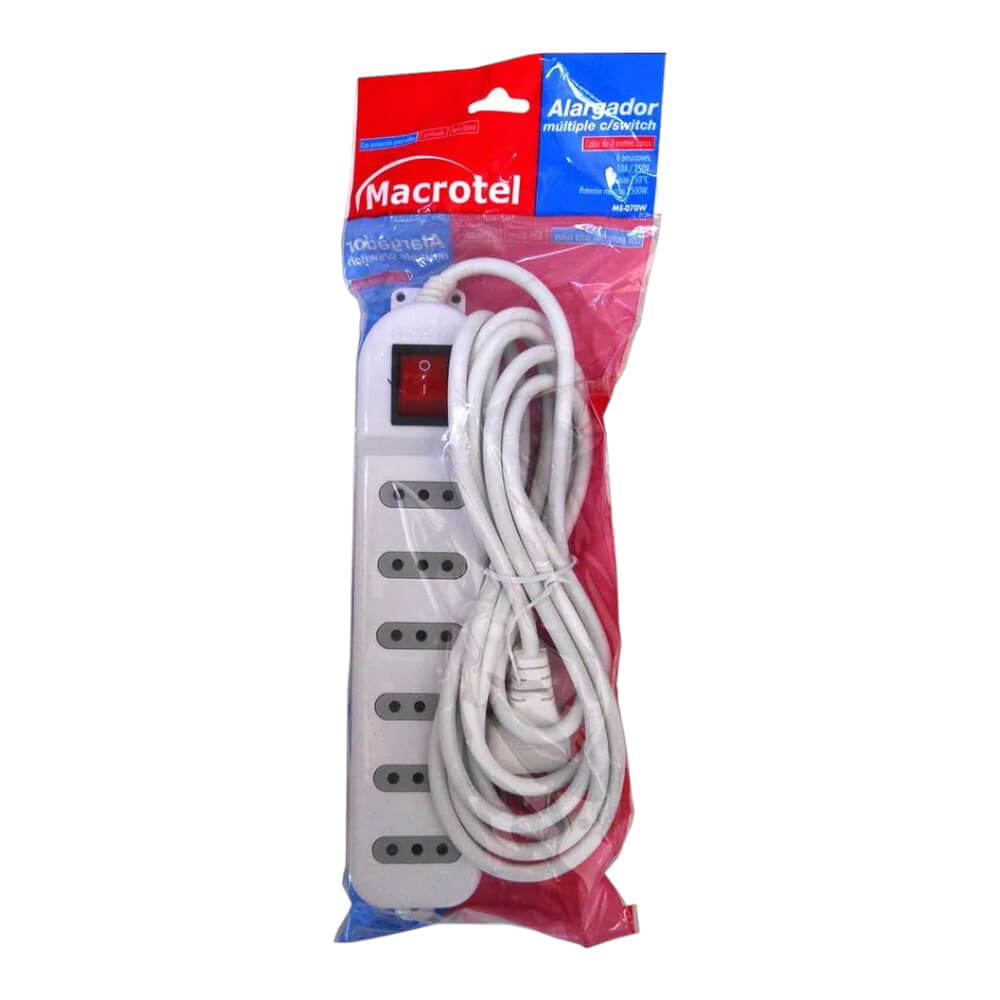 Alargador Zapatilla Con Switch 6 Posiciones 3 Metros | Importadora Oro ...