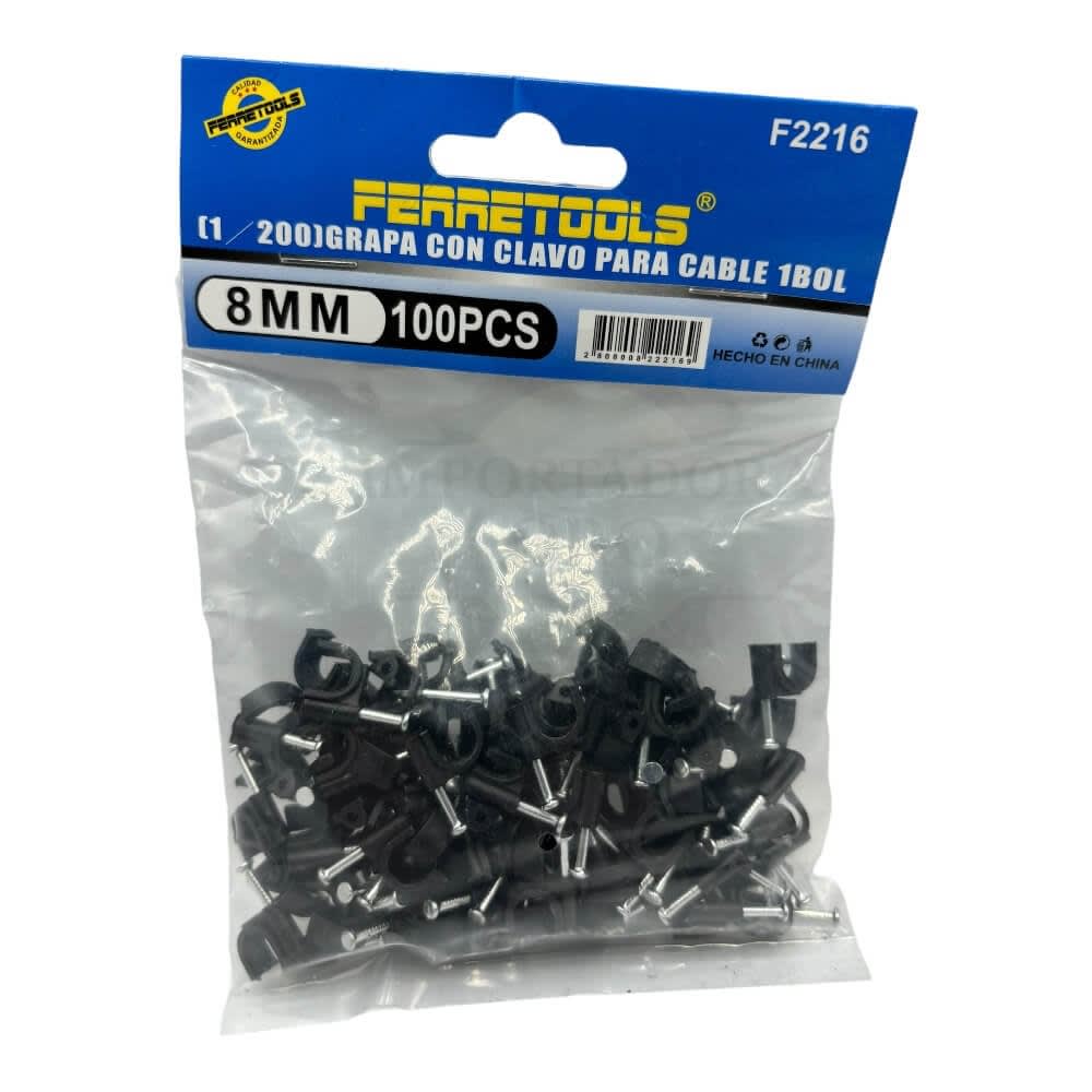 Grampa para cable coaxial 8mm Negro F2216 | Importadora Oro Limitada