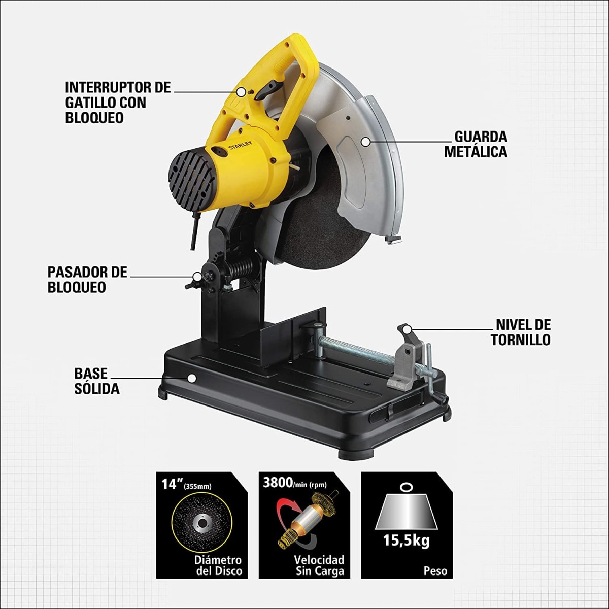 TRONZADORA DE PERFILES 14´ 2200W STANLEY + 6 DISCOS | Tools Store Peru