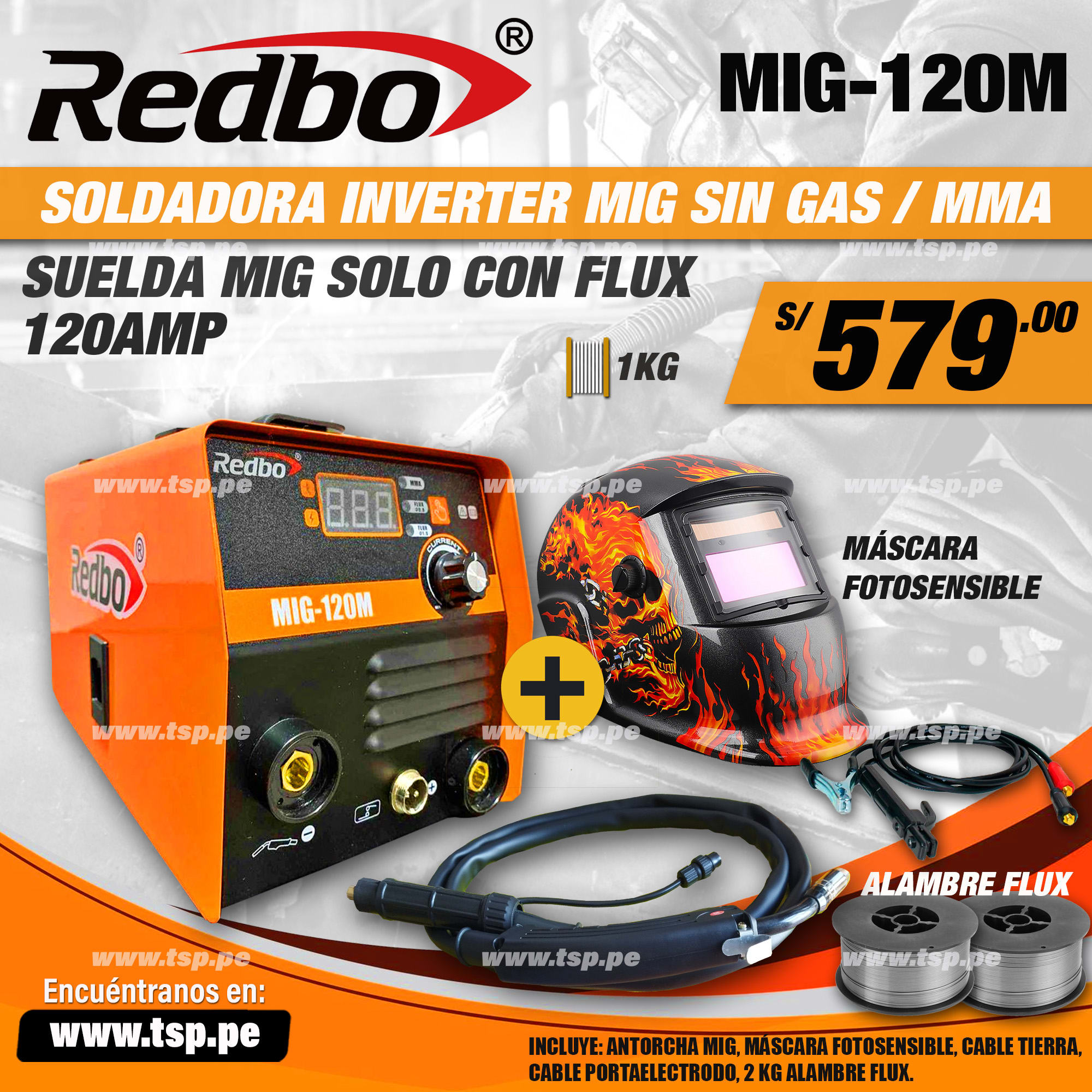 SOLDADORA MIG 120AMP REDBO - SOLO FLUX | Tools Store Peru